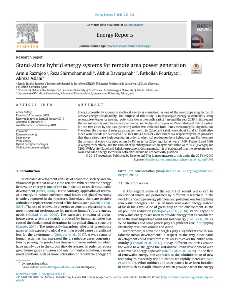 Stand-Alone Hybrid Energy Systems For Remote Area Power Generation ...