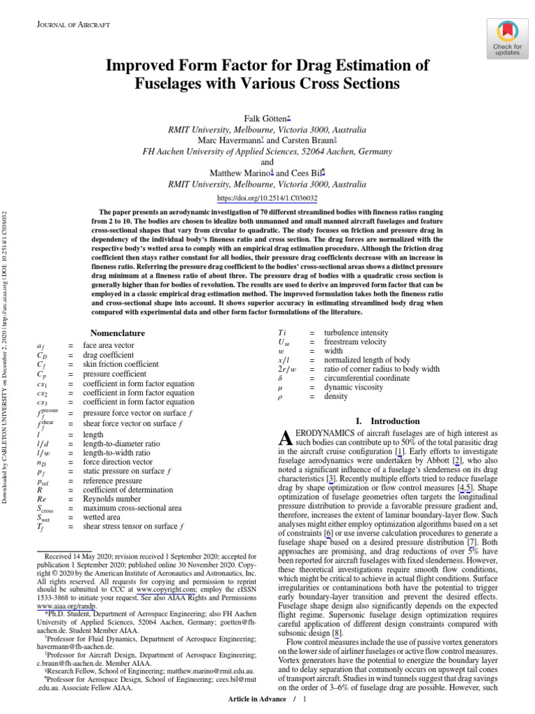 Improved Form Factor For Drag Estimation of Fuselages With Various ...