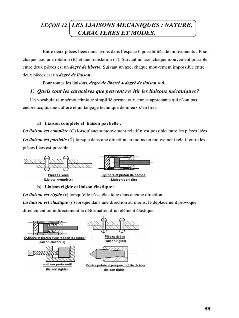 Types et Caractéristiques des Liaisons Mécaniques | PDF | Physique ...