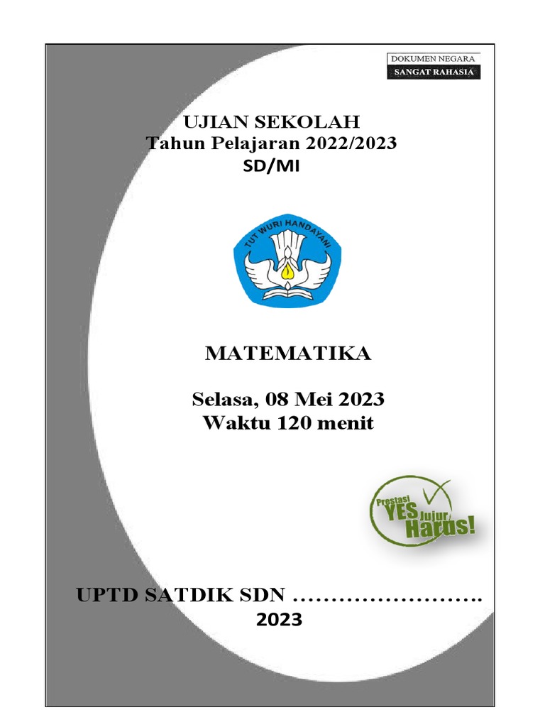 Soal US Matematika Kelas 6 2023 | PDF | Metode & Bahan Ajar