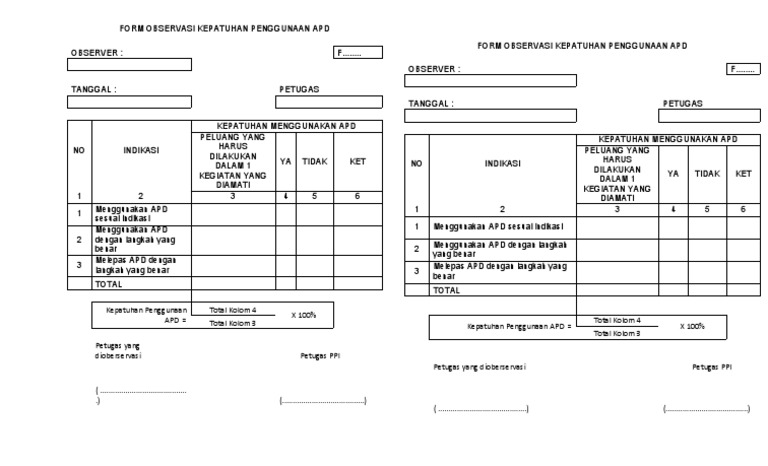 2. FORM OBSERVASI KEPATUHAN PENGGUNAAN APD | PDF