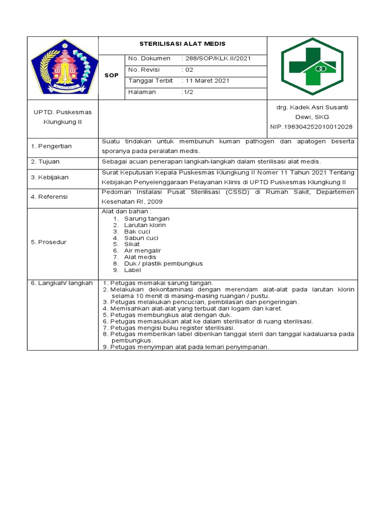 Sop Steril Alat Medis | PDF | Sains & Matematika