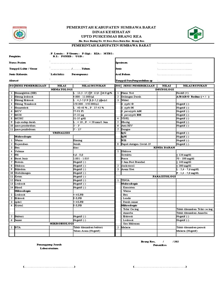 New Lembar Hasil Pemeriksaan Lab PKM Brang Rea | PDF