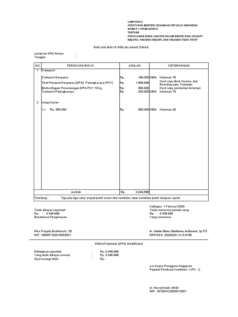SPJ Kuitansi, Riil, SPTJM PEMBERANGKATAN PGDS Wisnu | PDF
