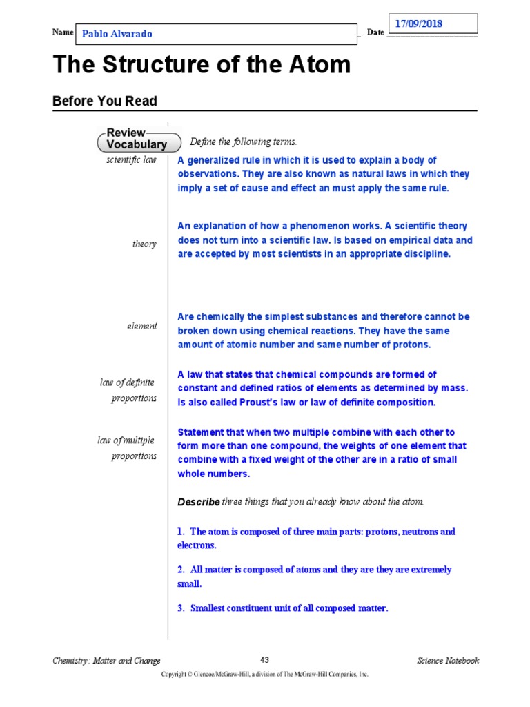 The Structure of The Atom: Before You Read | PDF | Atoms | Chemistry