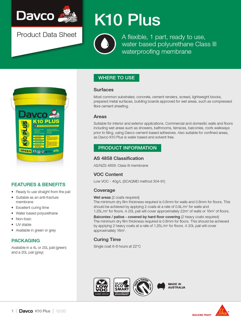 Sika Davco k10 Plus Data Sheet | PDF | Concrete | Materials