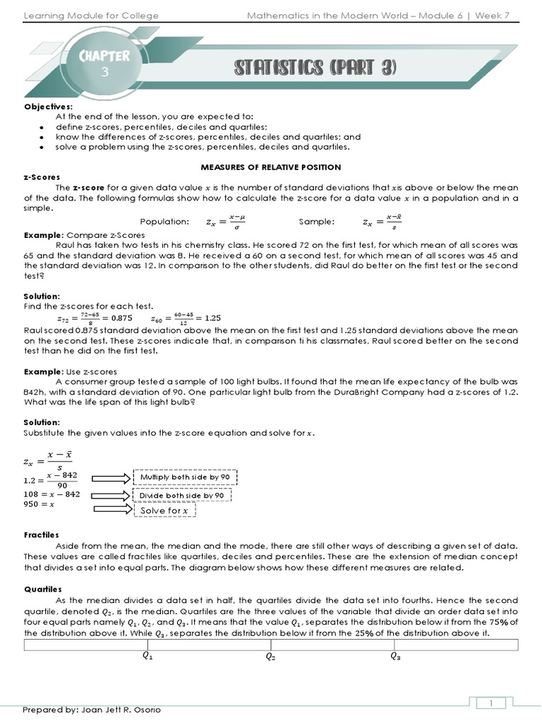 MMW-MODULE6-Statistics Part 3 PDF | PDF | Standard Score | Percentile