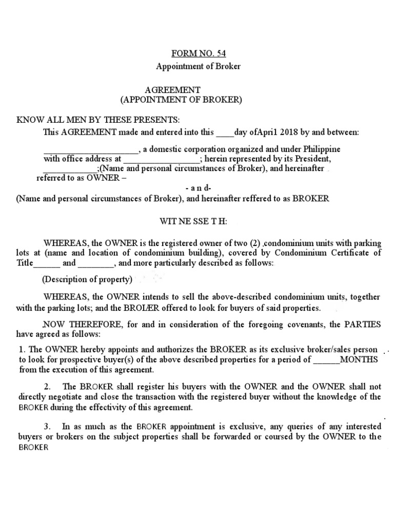 Form No. 54 Agreement (Appointment of Broker) | PDF | Prices | Taxes