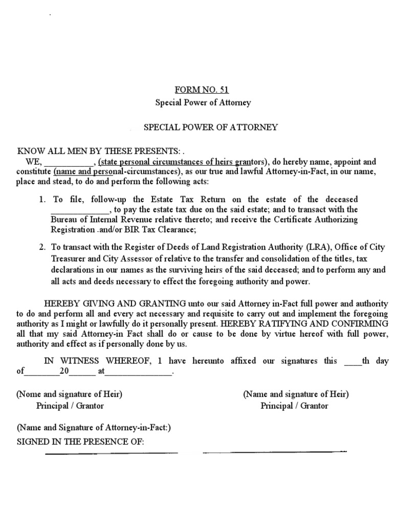 Form No. 51 Special Power of Attorney | PDF
