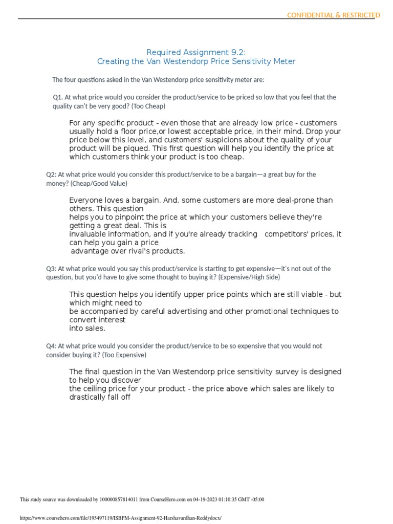 Van Westendorp Price Sensitivity Guide | PDF | Financial Economics | Communication