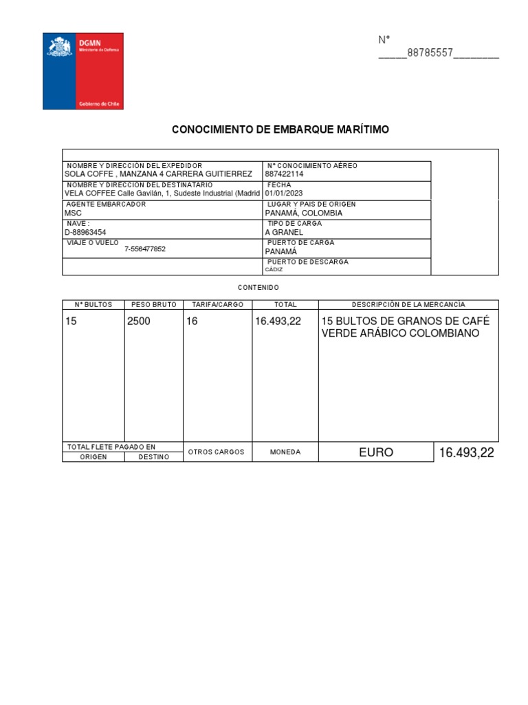 Modelo de Conocimiento de Embarque Marítimo | PDF