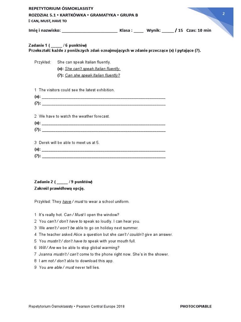 REP8 - Unit 5.1 - B - Short Test - Grammar | PDF