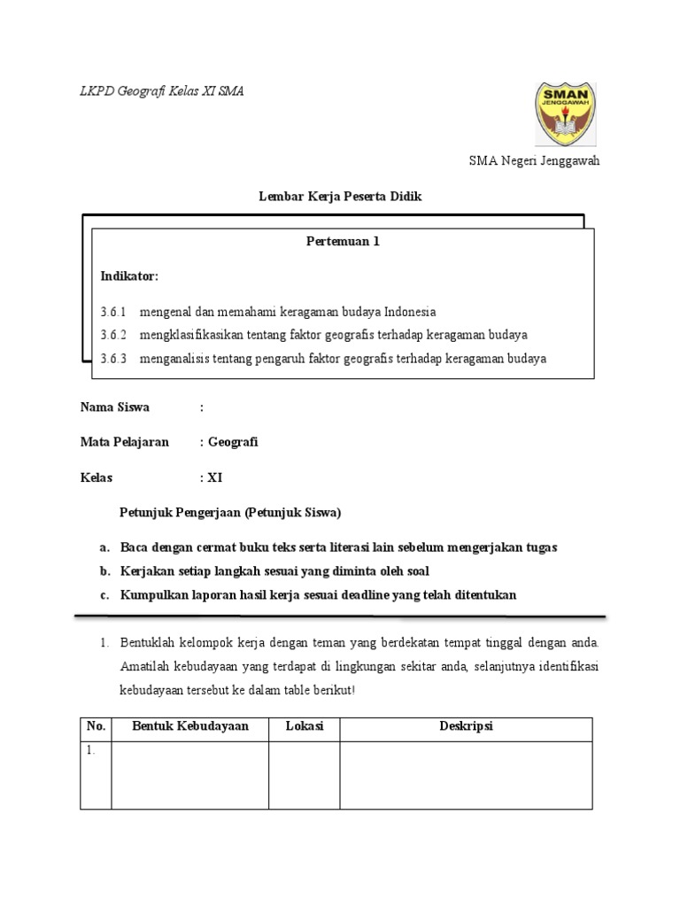 LKPD Geografi Kelas XI SMA | PDF
