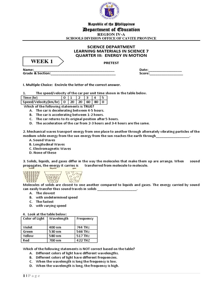 Science 7: Energy in Motion Module | PDF | Electromagnetic Radiation ...