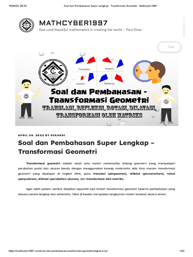 Soal Dan Pembahasan Super Lengkap - Transformasi Geometri | PDF