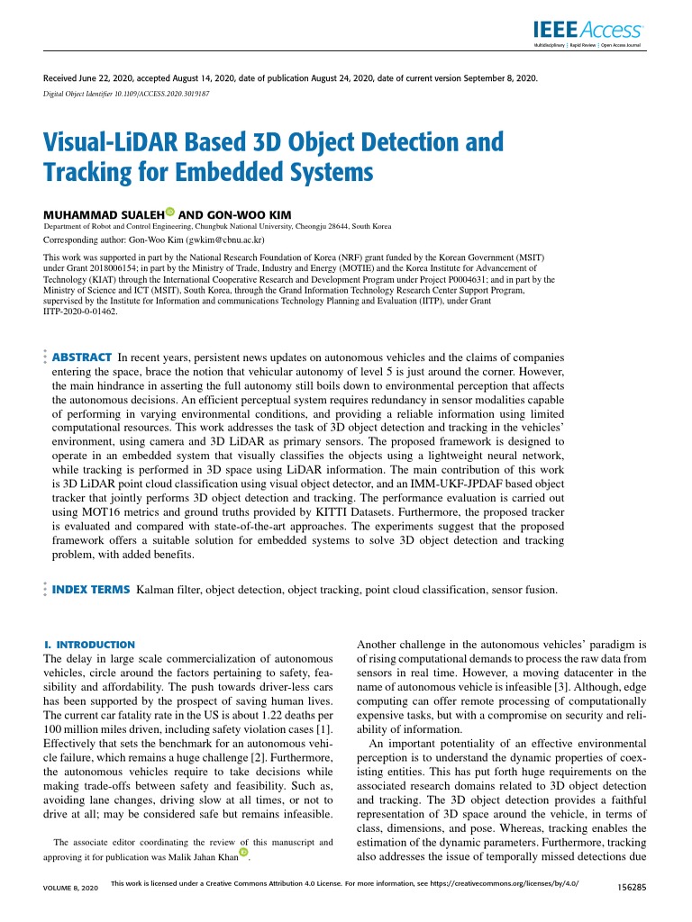 Visual Lidar Based 3d Object Detection And Tracking For Embedded Systems Pdf Cluster
