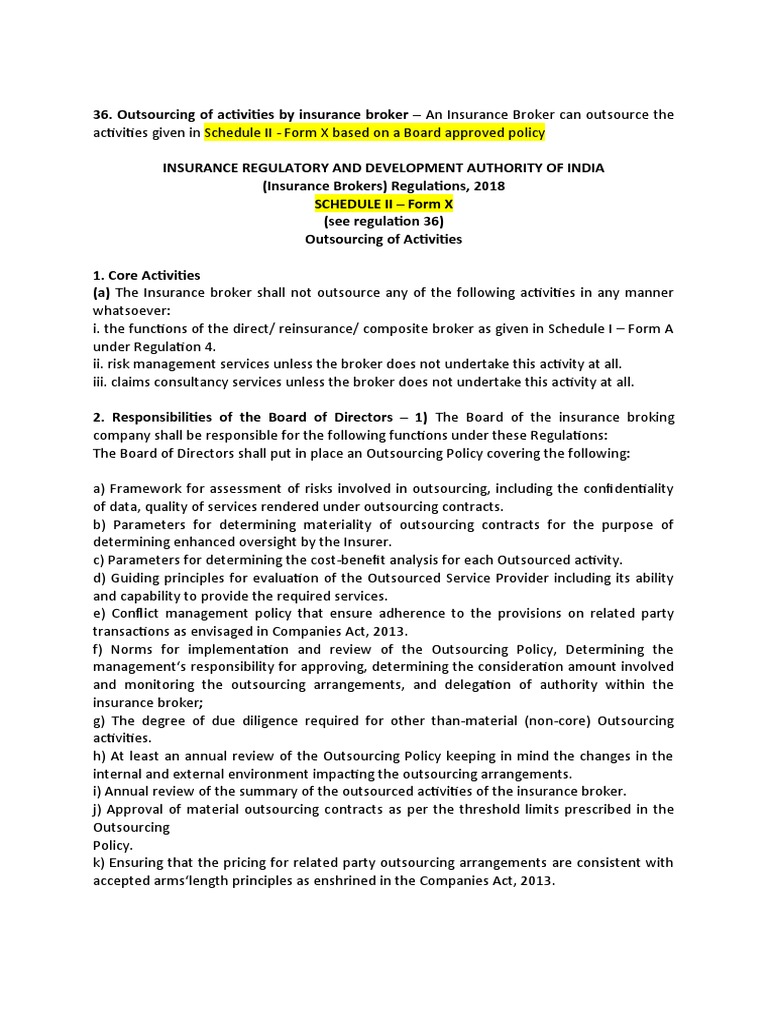 Outsourcing Guidelines - SCH II - Form X - 36 | PDF | Insurance ...
