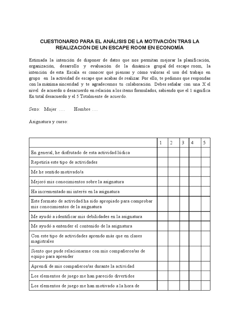Cuestionario Motivacion | PDF