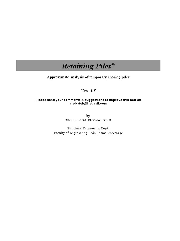Retaining Piles-V1.5 | PDF | Deep Foundation | Geotechnical Engineering