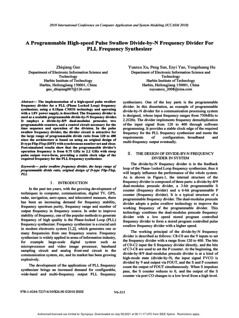 A Programmable High-Speed Pulse Swallow Divide-by-N Frequency Divider ...