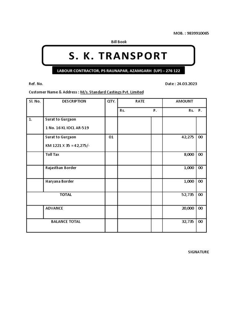 Transport Bill Book | PDF Transport Bill Book | PDF