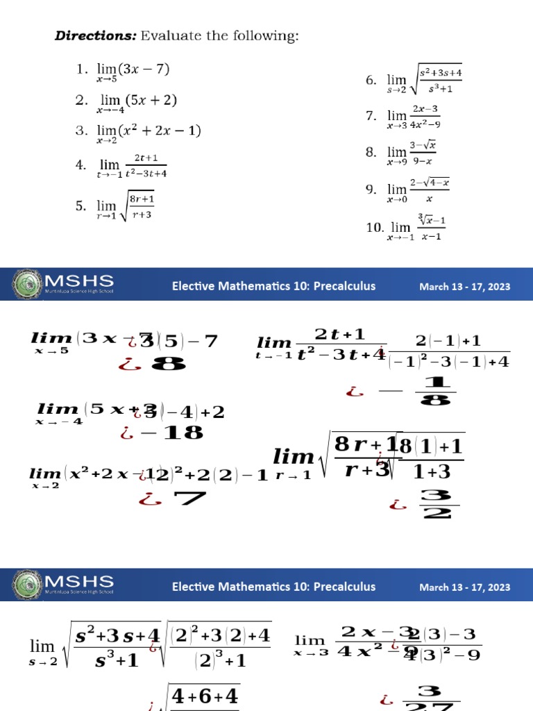 Intro To Limits Assignment Pdf