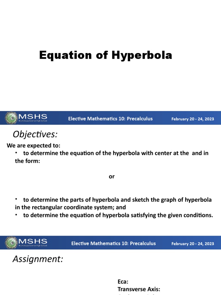 Equation-of-Hyperbola-Center-at-the-hk.pptx | PDF | Analytic Geometry | Algebraic Geometry
