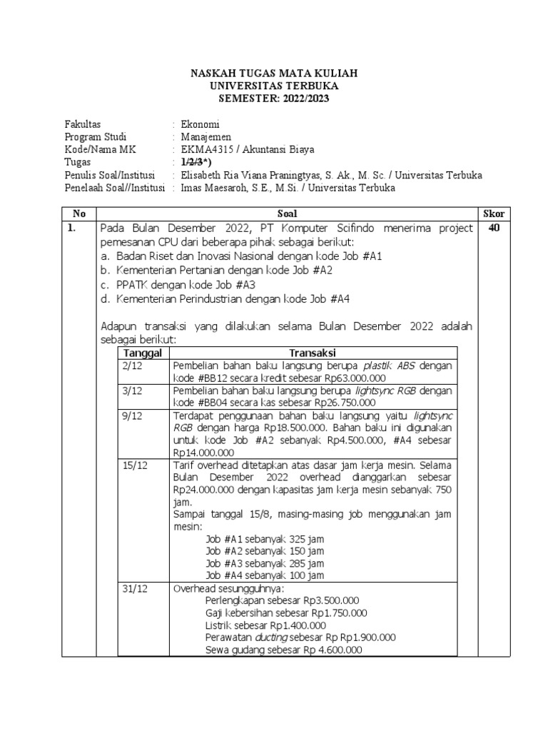 Naskah Tugas Dua EKMA4315 SET 1 | PDF