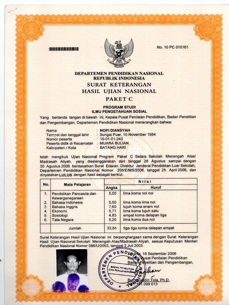 Transkrip Nilai Paket C | PDF