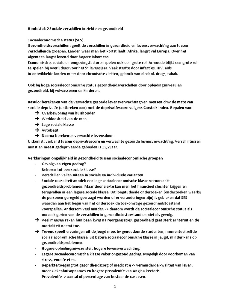 Hoofdstuk 2 Sociale Verschillen in Ziekte en Gezondheid | PDF