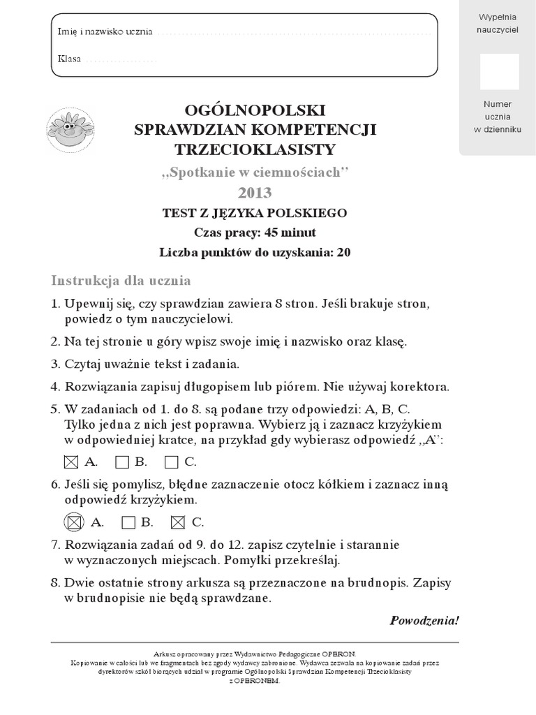 OSKT 2013 Polski Arkusz | PDF