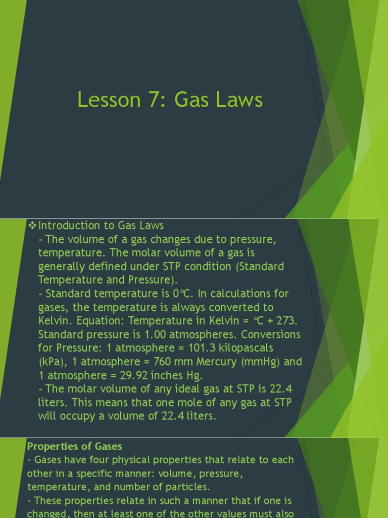Gas Laws | PDF | Gases | Mole (Unit)