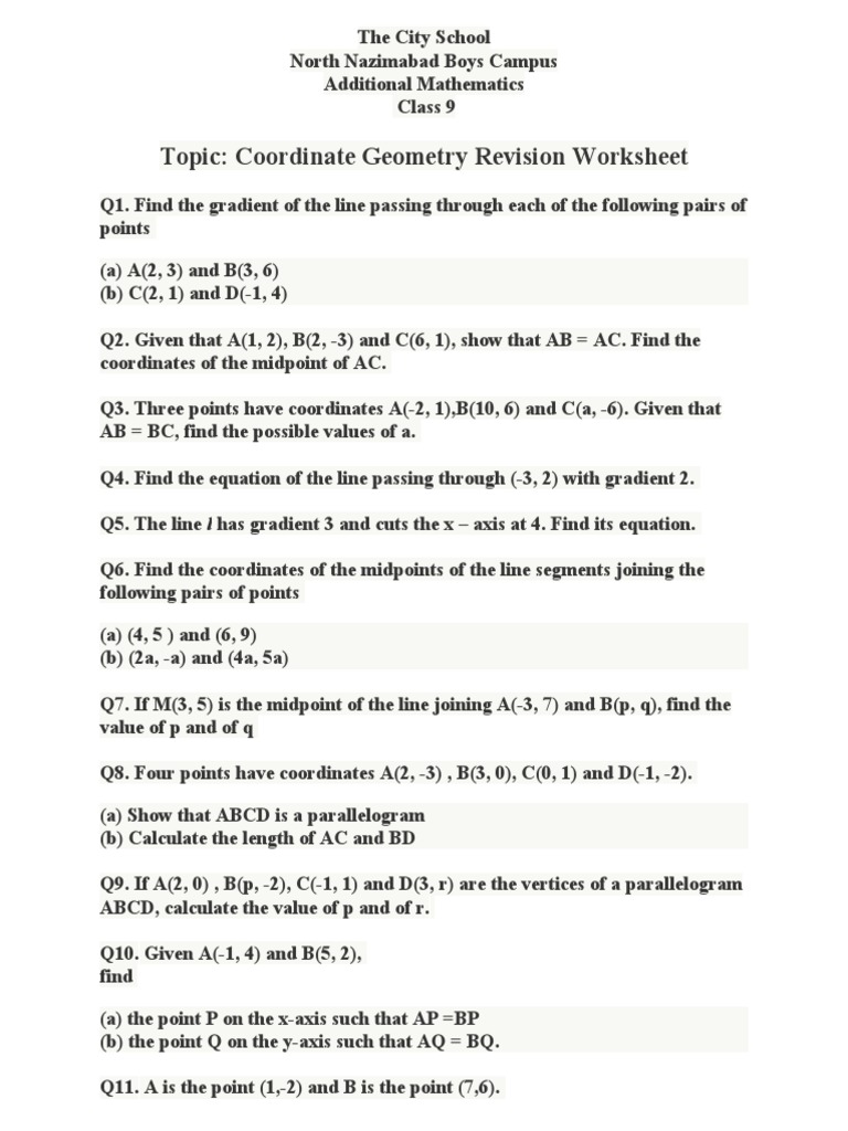 Math Class 9 Coordinate Geometry 23-April-2019 | PDF | Line (Geometry ...