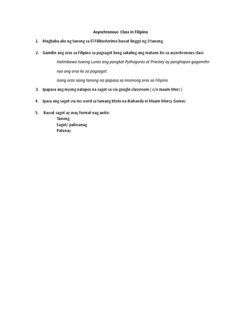 Asynchronous Class in Filipino | PDF