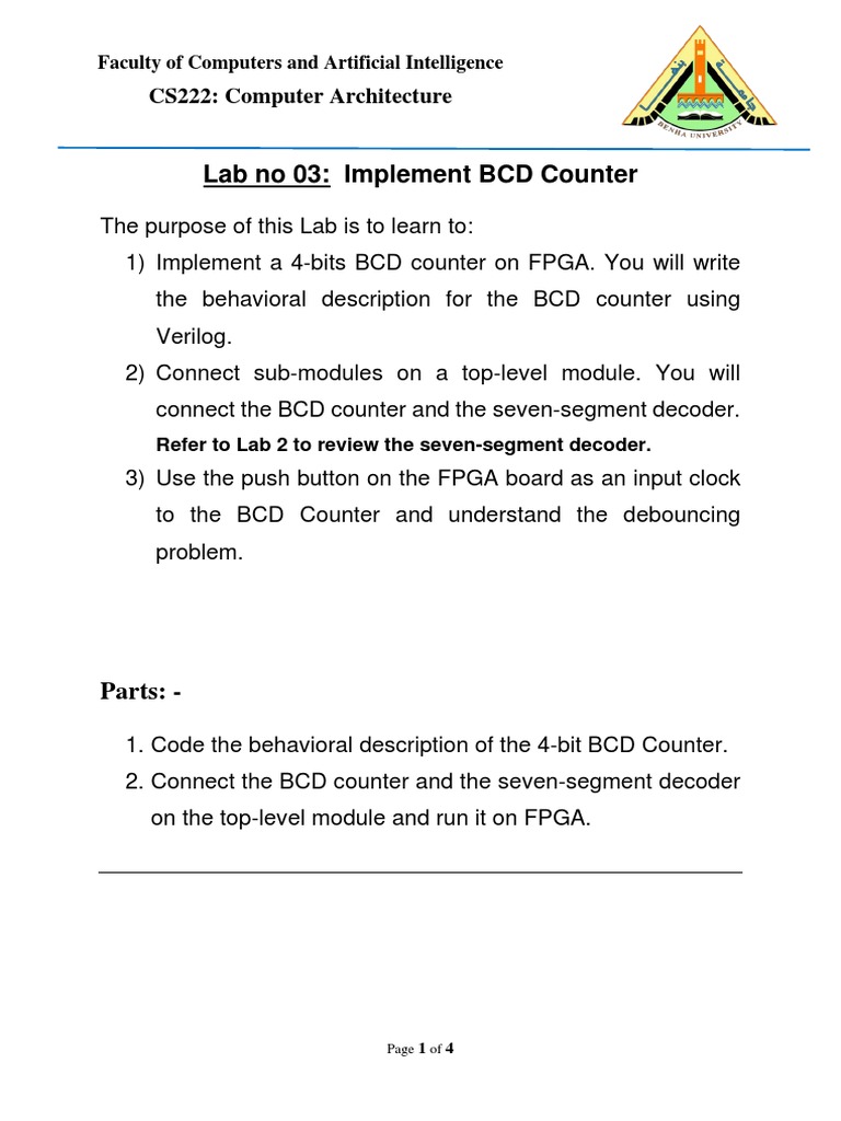 Lab 03 Pdf Binary Coded Decimal Field Programmable Gate Array