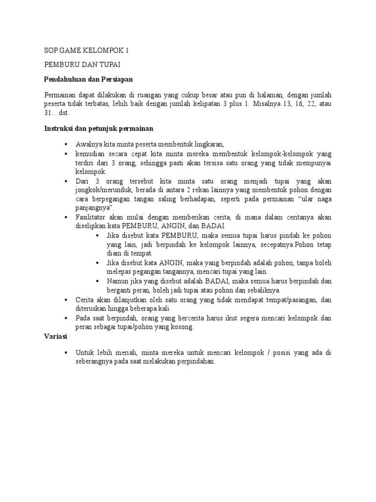 Sop Game Kelompok 1 | PDF