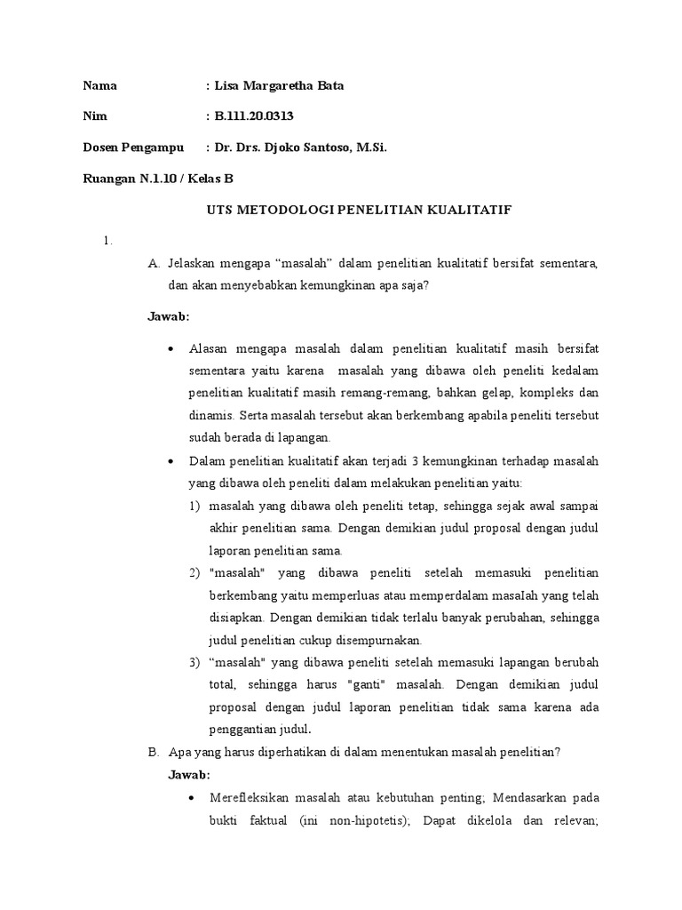 Uts Metodologi Penelitian Kualitatif-Lisa Margaretha Bata-B.111.20.0313 | PDF