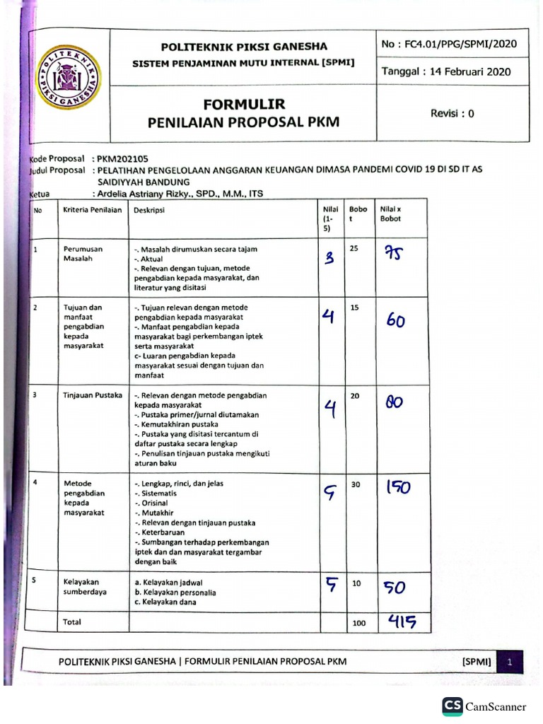 Penilaian Proposal 2021 Ardel | PDF