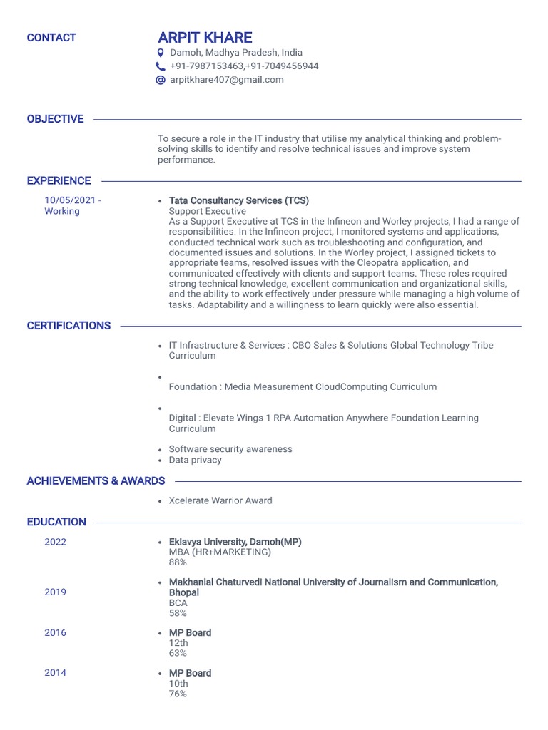 Arpit Khare's CV PDF | PDF | Computing | Cognition