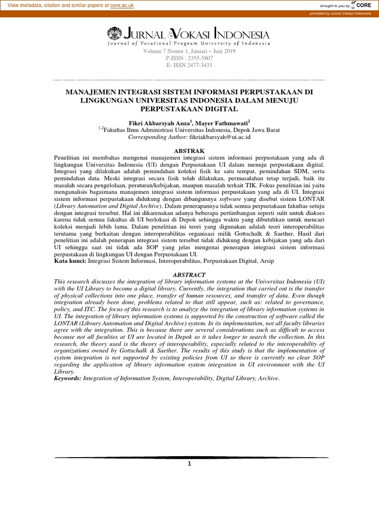 Integrasi Sistem Informasi Perpustakaan UI: Mencapai Perpustakaan ...