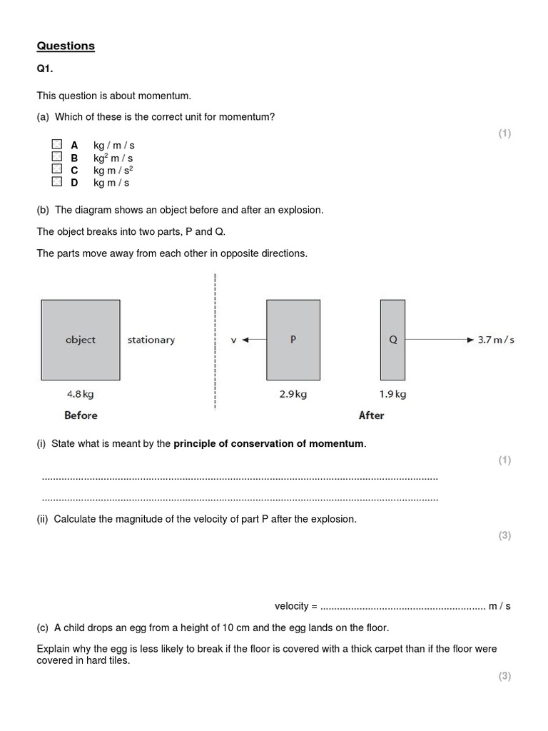 Yr10 Moments and Momentum Test - 1 PDF | PDF | Force | Collision