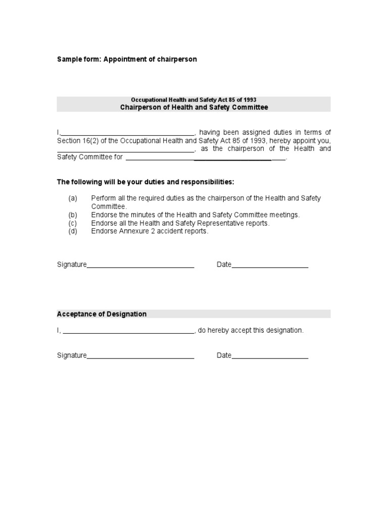 Health and Safety Committee Chair Appointment | PDF