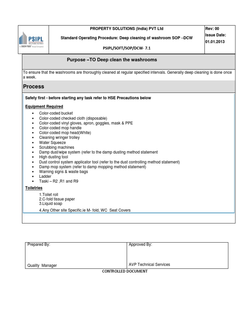 SOP Deep Cleaning of Washrooms | PDF | Personal Protective Equipment ...