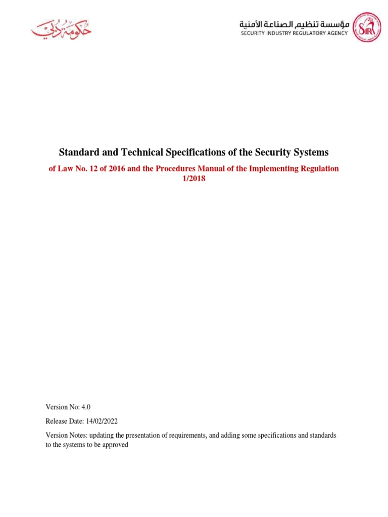 Standard and Technical Specifications of The Security Systems by SIRA ...