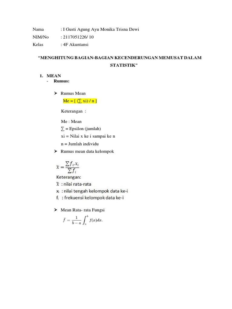Rumus dan Cara Hitung Mean Statistik | PDF