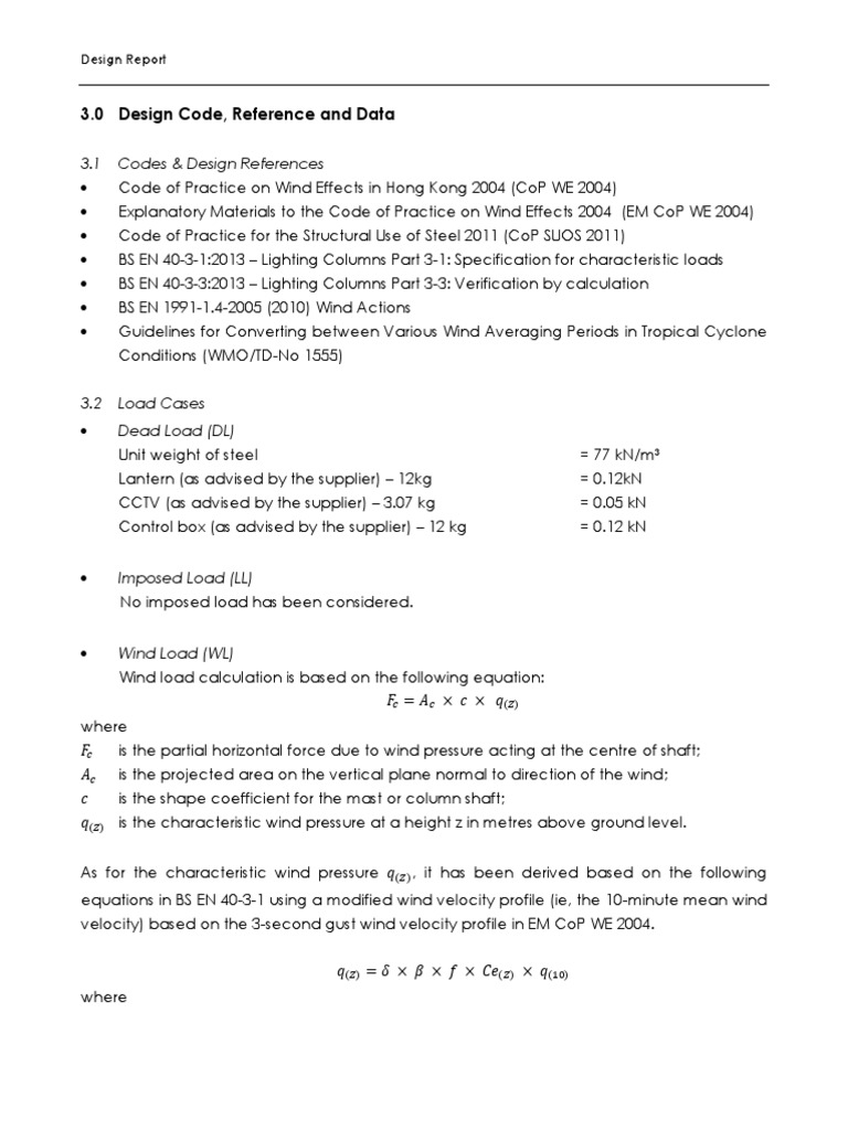 Design Codes and Load Cases for Lighting Columns | PDF | Wind Speed ...