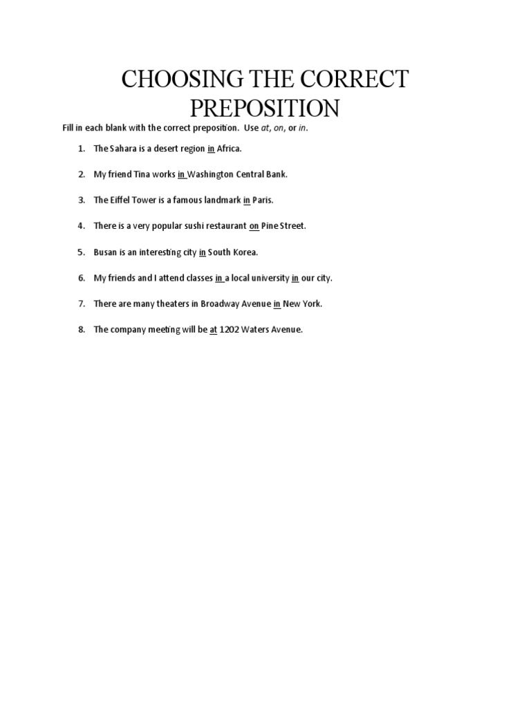 CHOOSING THE CORRECT PREPOSITION--Ken Han.docx | PDF