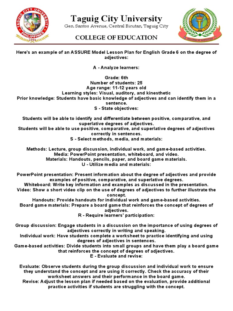 Assure Model | PDF | Lesson Plan | Learning