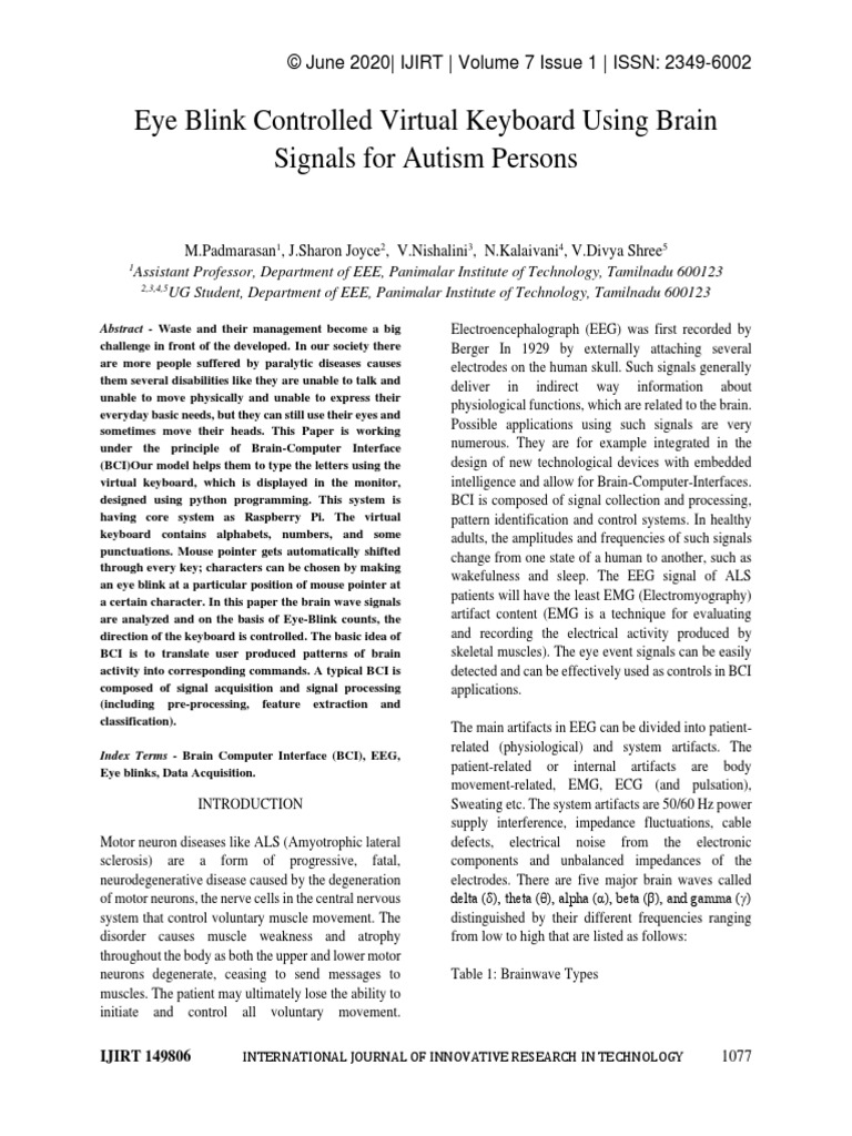 eye blink virtual keyboard by using brain signals for autism patients | PDF ...