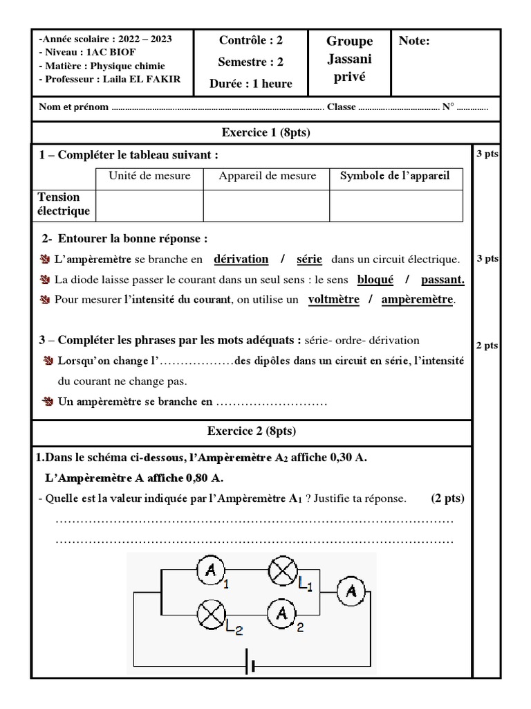 Controle N2 S2 1AC 1-6 PDF | PDF | Tension électrique | Électronique
